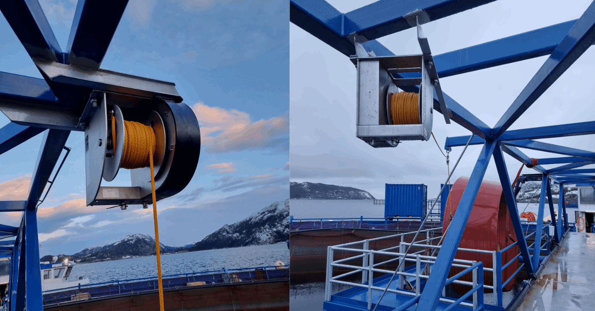 Rustfrie vinsjer montert opp på anlegg for fiskeoppdrett - BRETTEVILLE ...